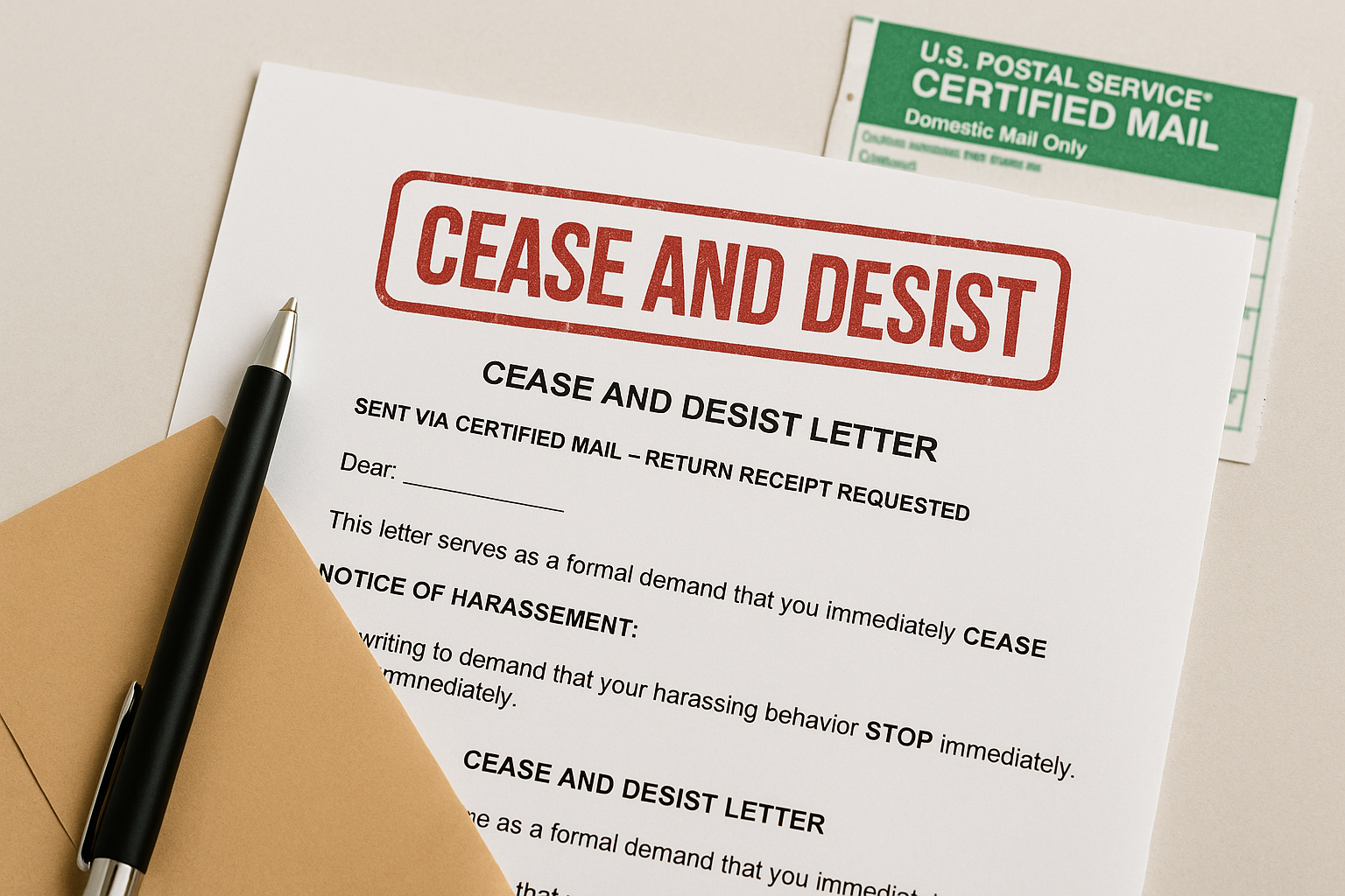 Cease and Desist Harassment Letter Template | Stop Harassment | The ...