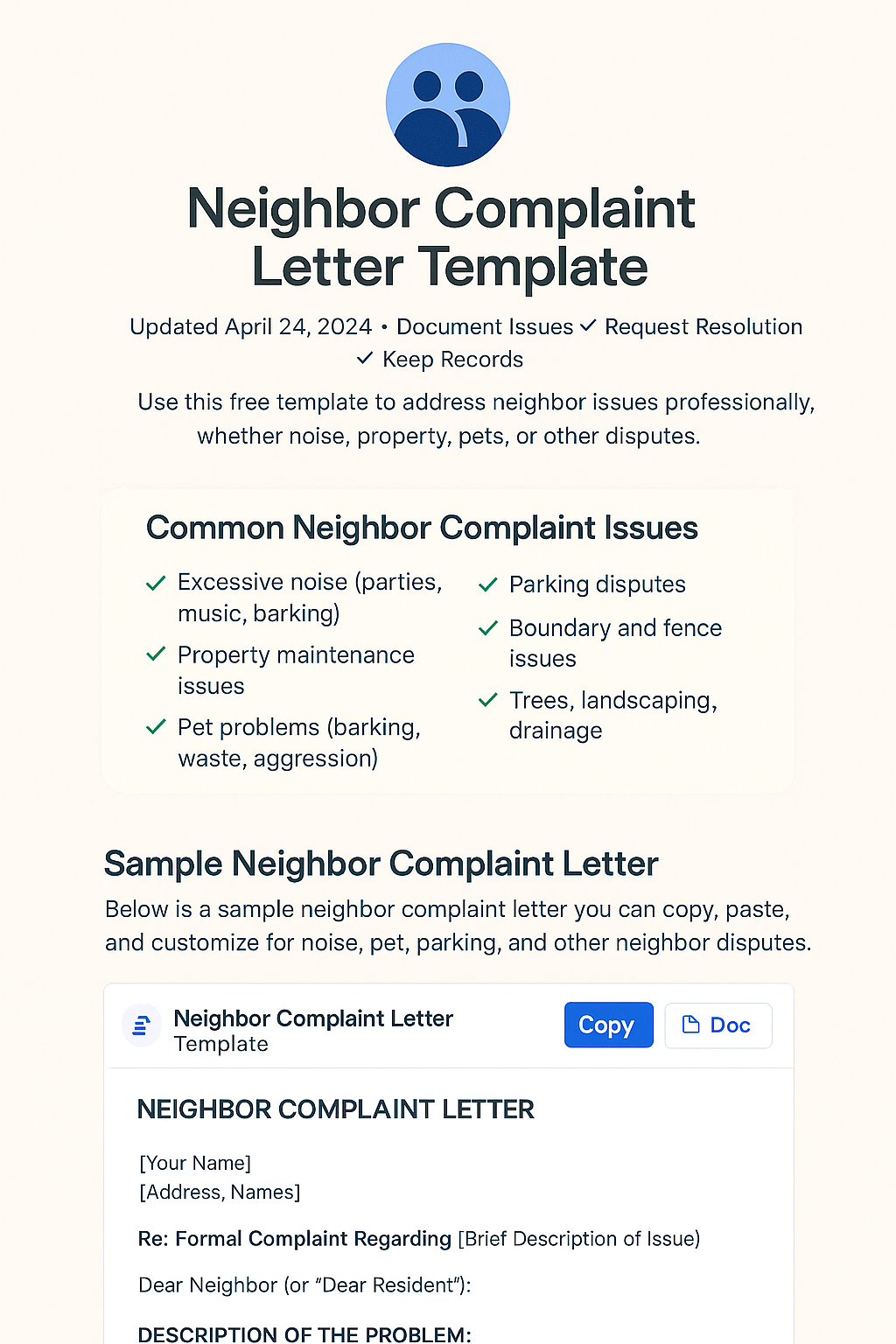 Neighbor Complaint Letter Template | Noise & Dispute Letters | The ...
